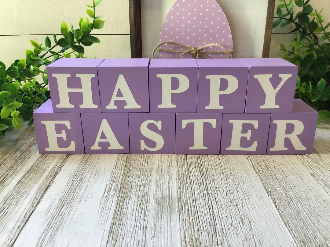 Easter Block Set "happy Easter" Wood Blocks | Easter Tiered Tray ...