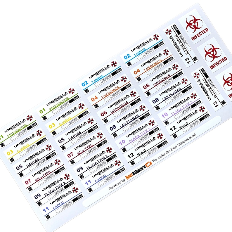 Umbrella Corporation Resident Evil Virus Parasites Fungus Vial Stickers ...