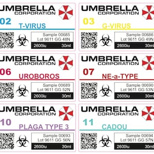 Resident Evil Umbrella Corporation Virus Parasites Fungus Vial Stickers ...