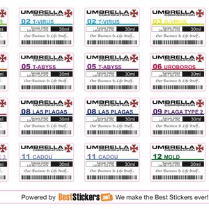 Umbrella Corporation Resident Evil Virus Parasites Fungus Vial Stickers ...