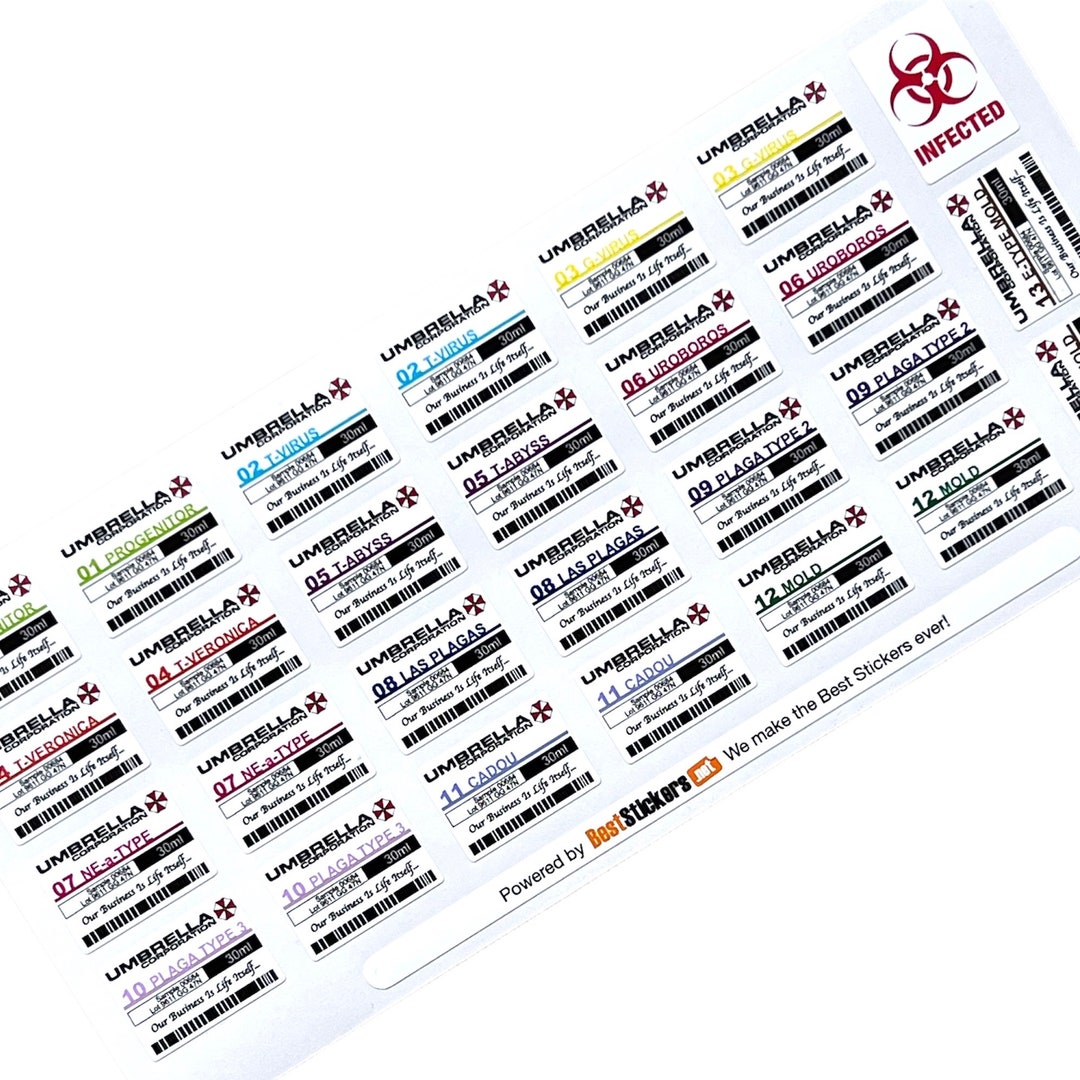 Umbrella Corporation Resident Evil Virus Parasites Fungus Vial Stickers ...