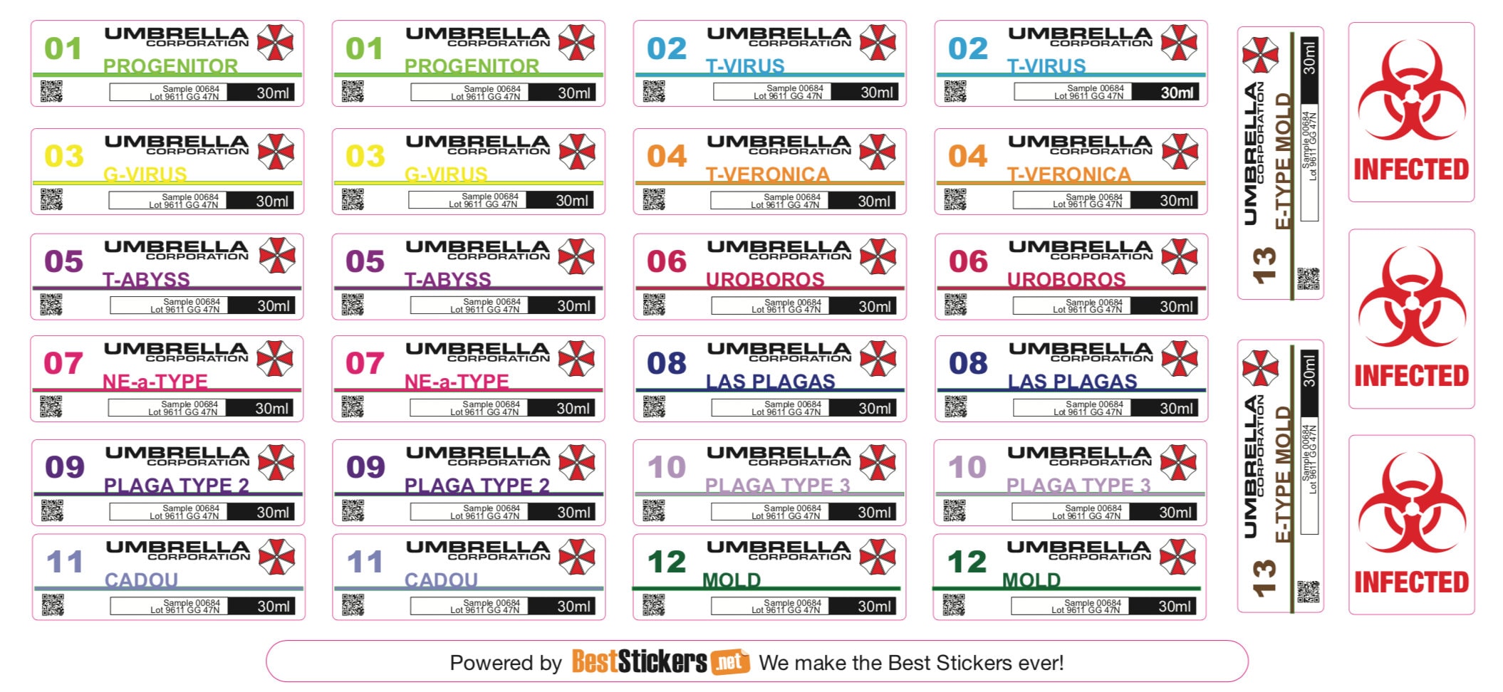 Umbrella Corporation Resident Evil Virus Parasites Fungus Vial Stickers ...