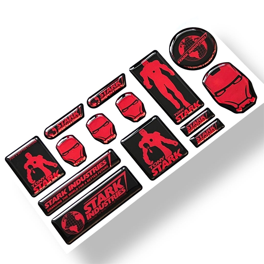 Iron Man Stark Industries Tony Black Red Chrome 3d Resin Domed Emblem ...