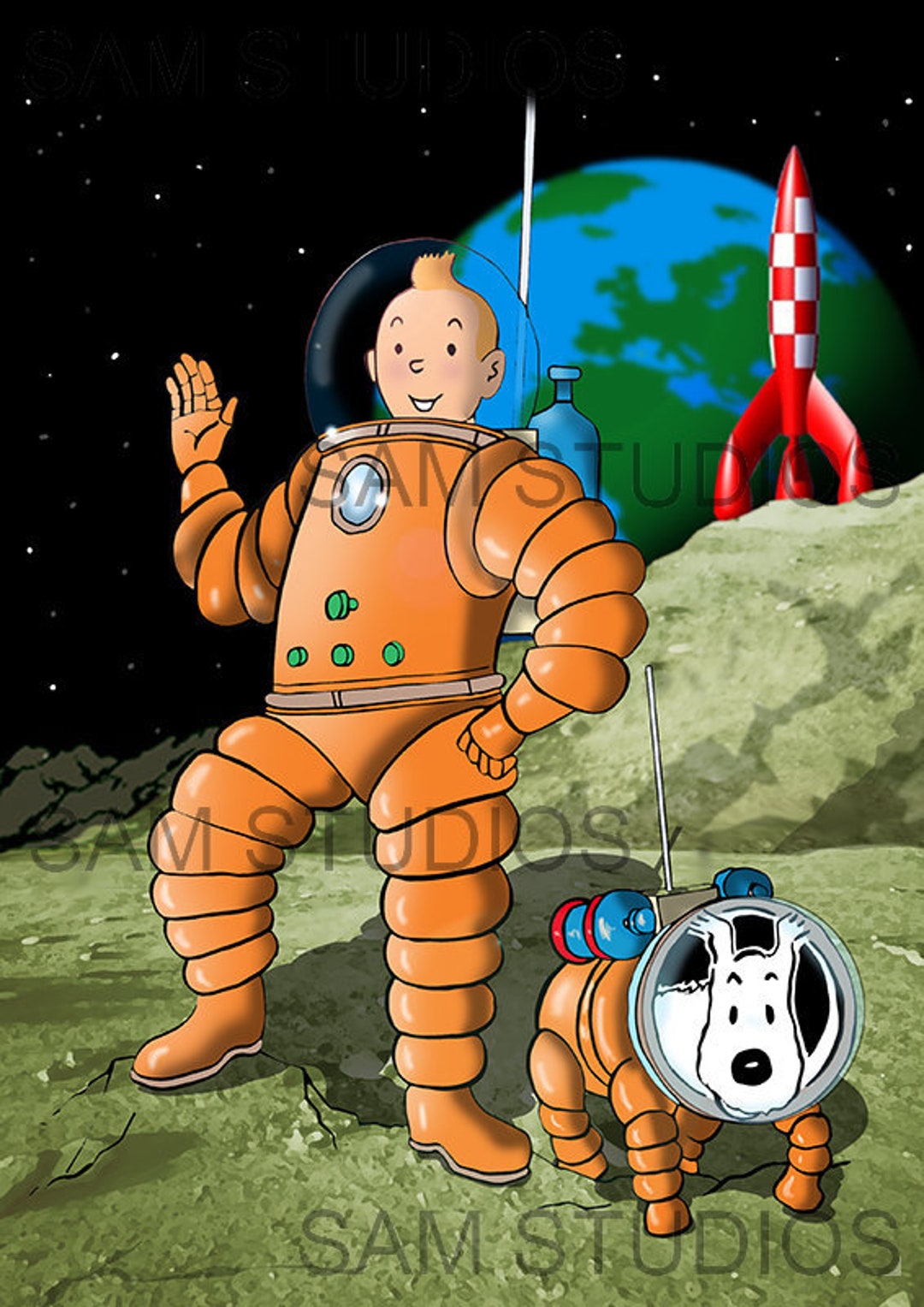 Tintin on the Moon digital - Etsy