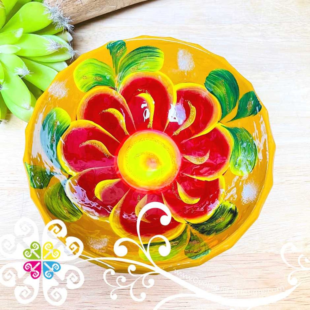 Yellow Guerrero Hand Painted Salsa Bowl - Salcero De Barro - Mexican ...