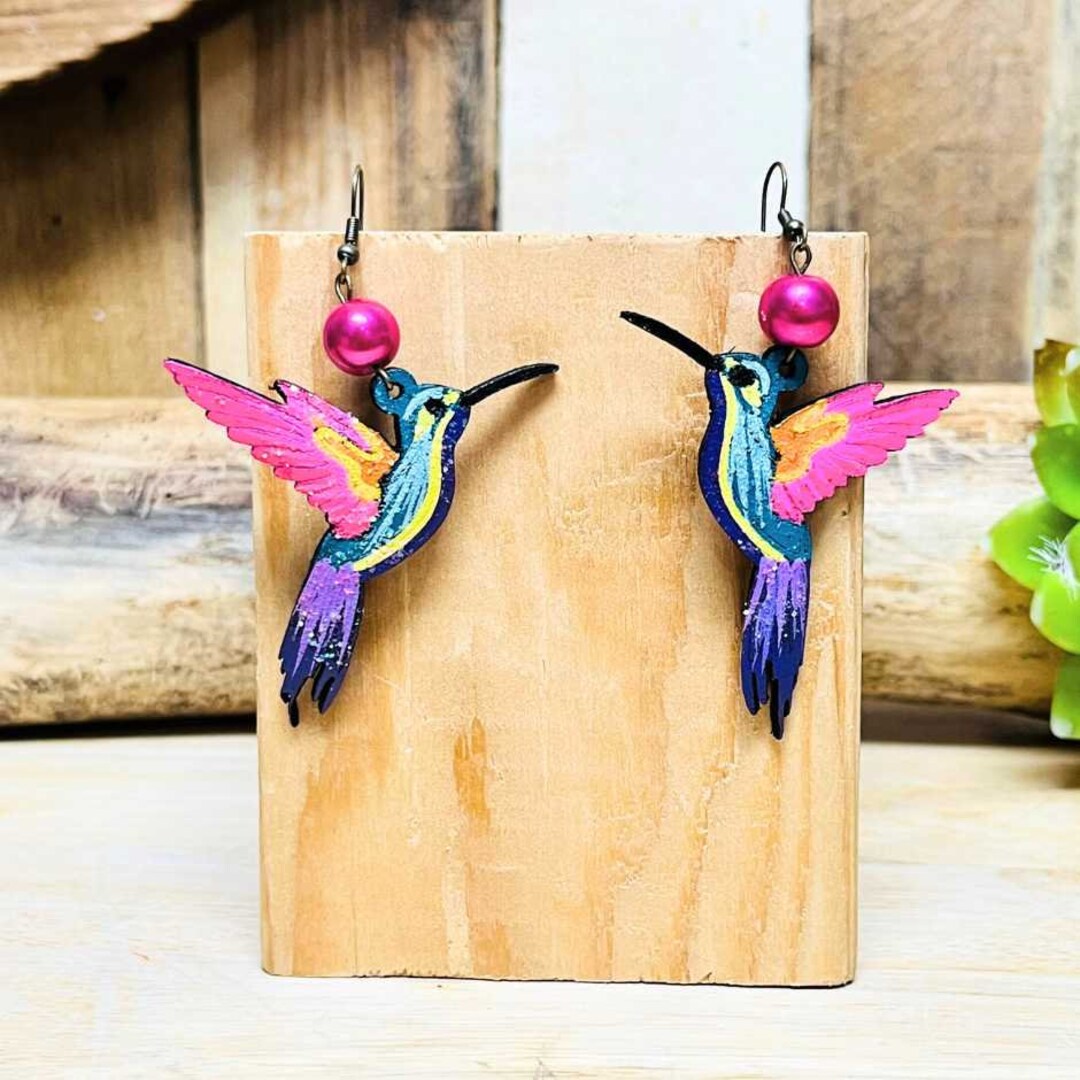 Colibri Hand Painted - Artisan Leather Earrings - Etsy