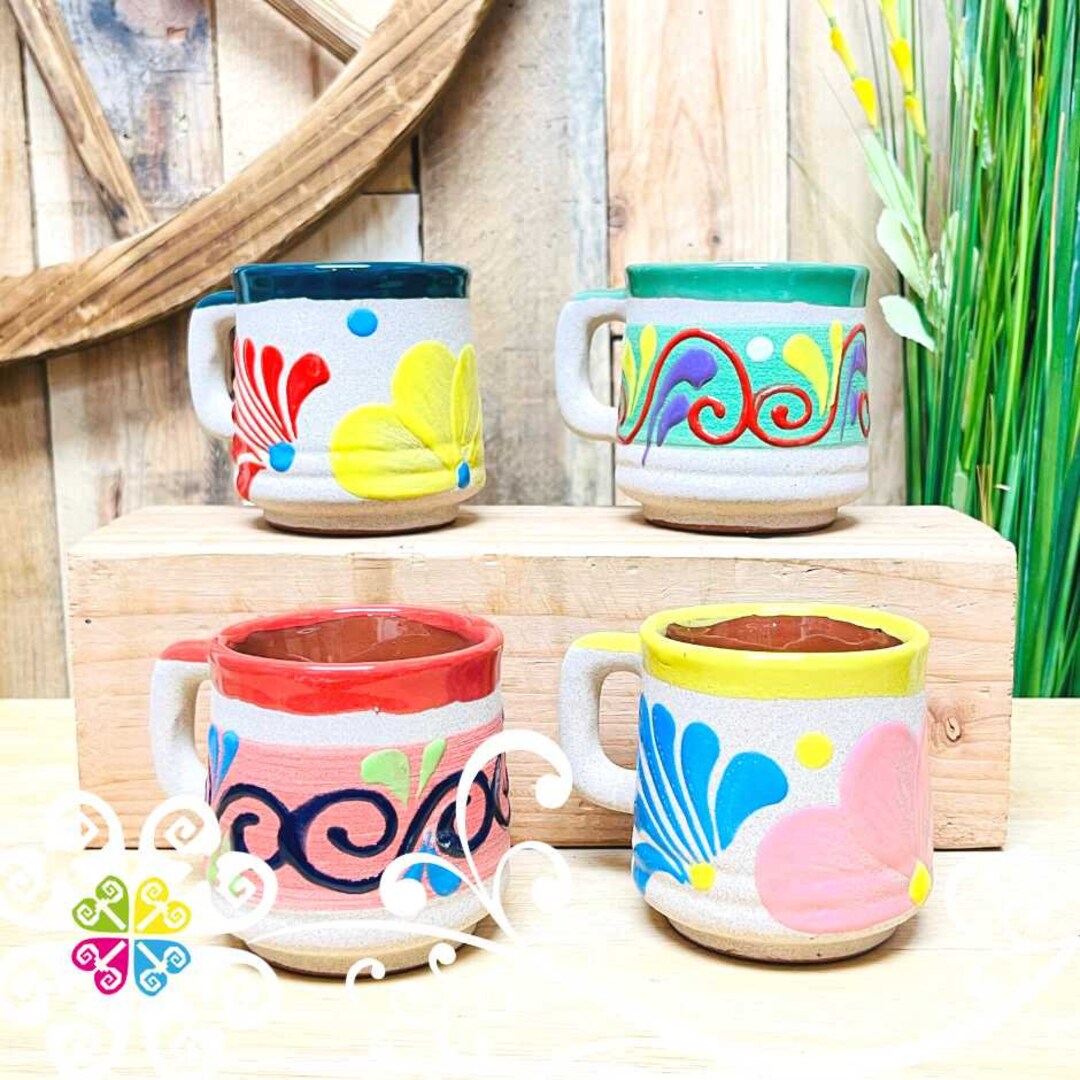 Set of 4 Mini Taza - Mexican Kitchen - Taza Mexicana - Mexican Clay Mug ...