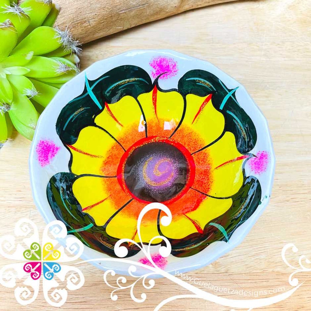 White Guerrero Hand Painted Salsa Bowl - Salcero De Barro - Mexican ...