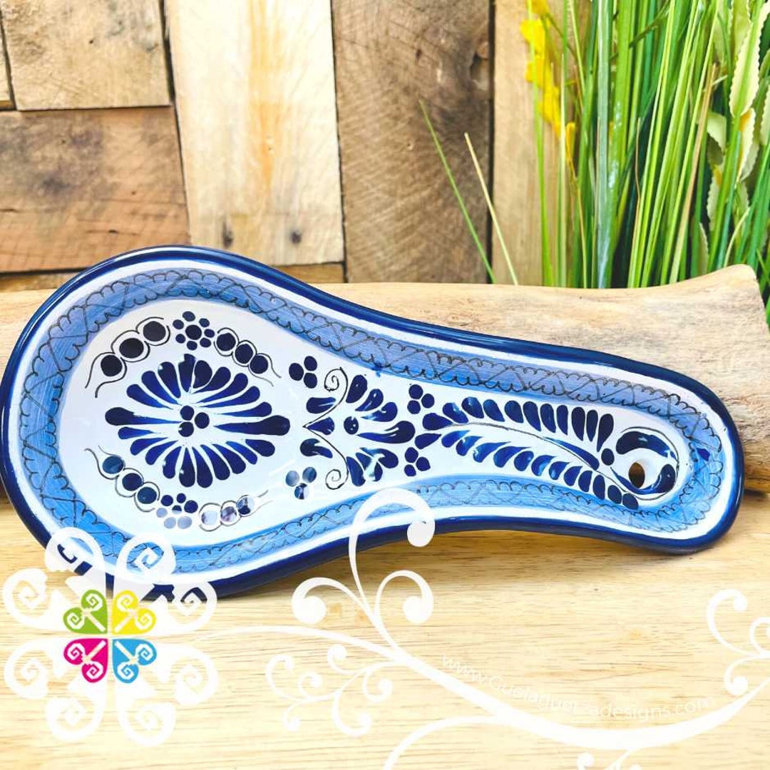 Blue Talavera Spoon Rest - Mexican Spoon Rest - Authentic Mexican Clay ...