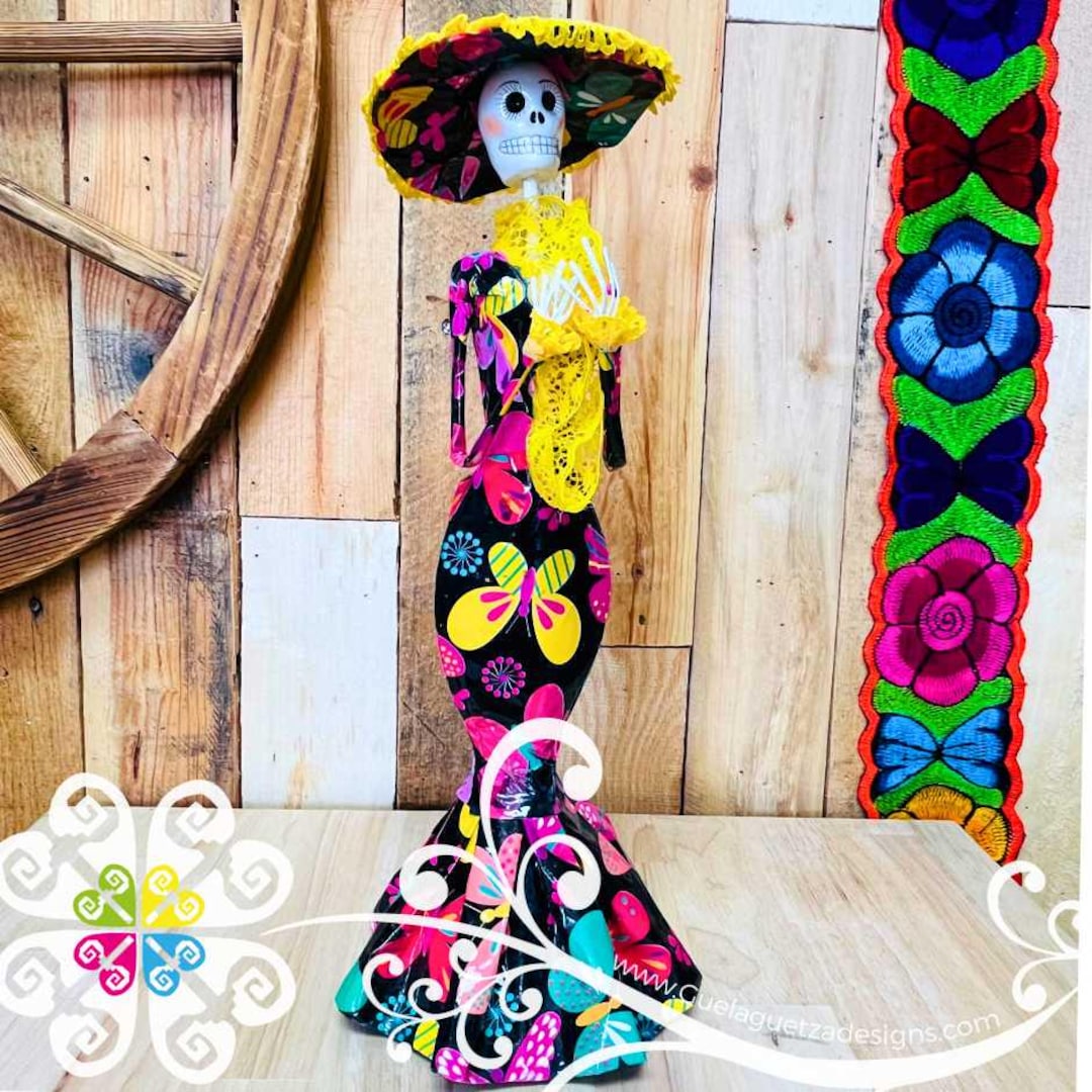 Medium Paper Mache Day of the Dead Decor - Catrina Statue - Mexican ...