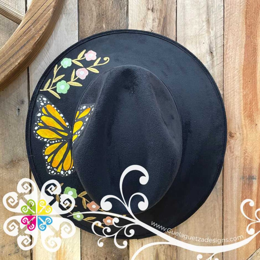 Black Butterflies Hat Hand Painted Fall Hat Mexican - Etsy