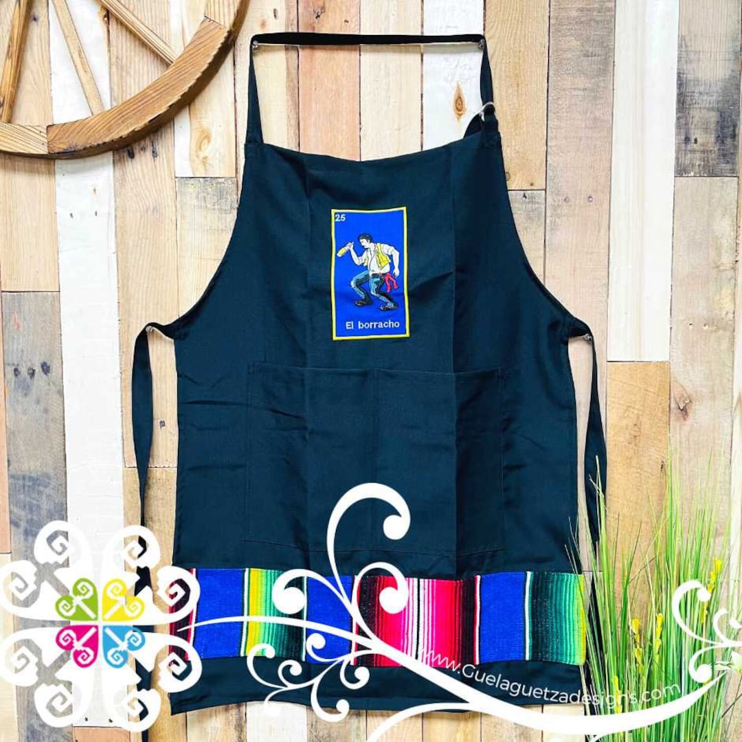 El Borracho Embroider Apron - Mandil Loteriamx - Men Apron - Father's ...