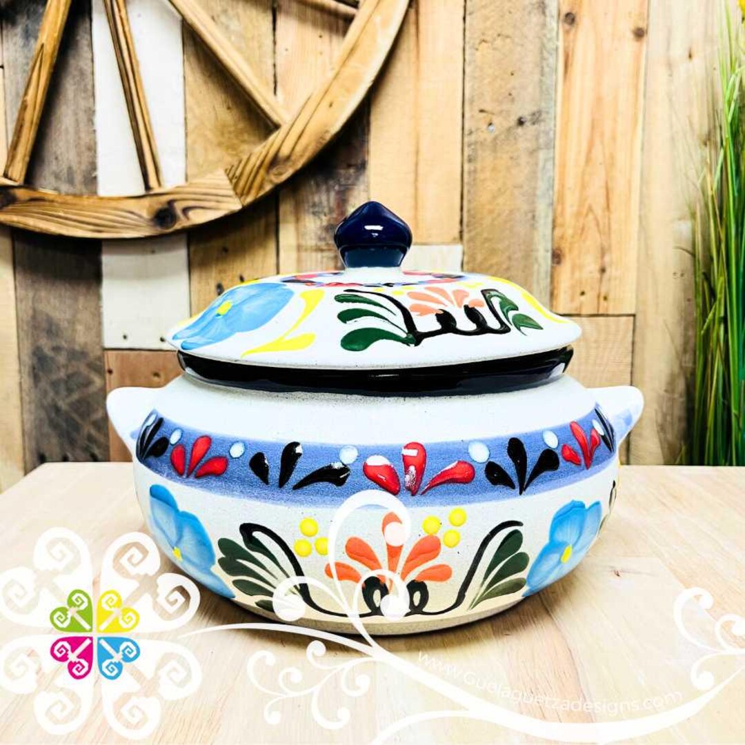Cazuela Engobe Decorada De Barro Con Tapa - Mexican Kitchen - Etsy