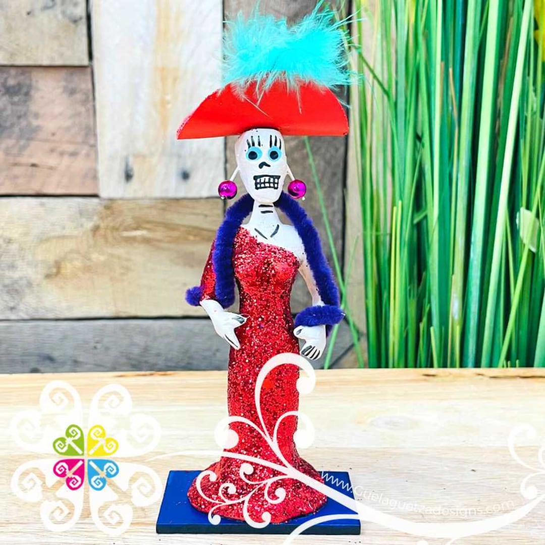 Red Little Clay Catrina - Catrina Brillantina - Day of the Dead Decor ...