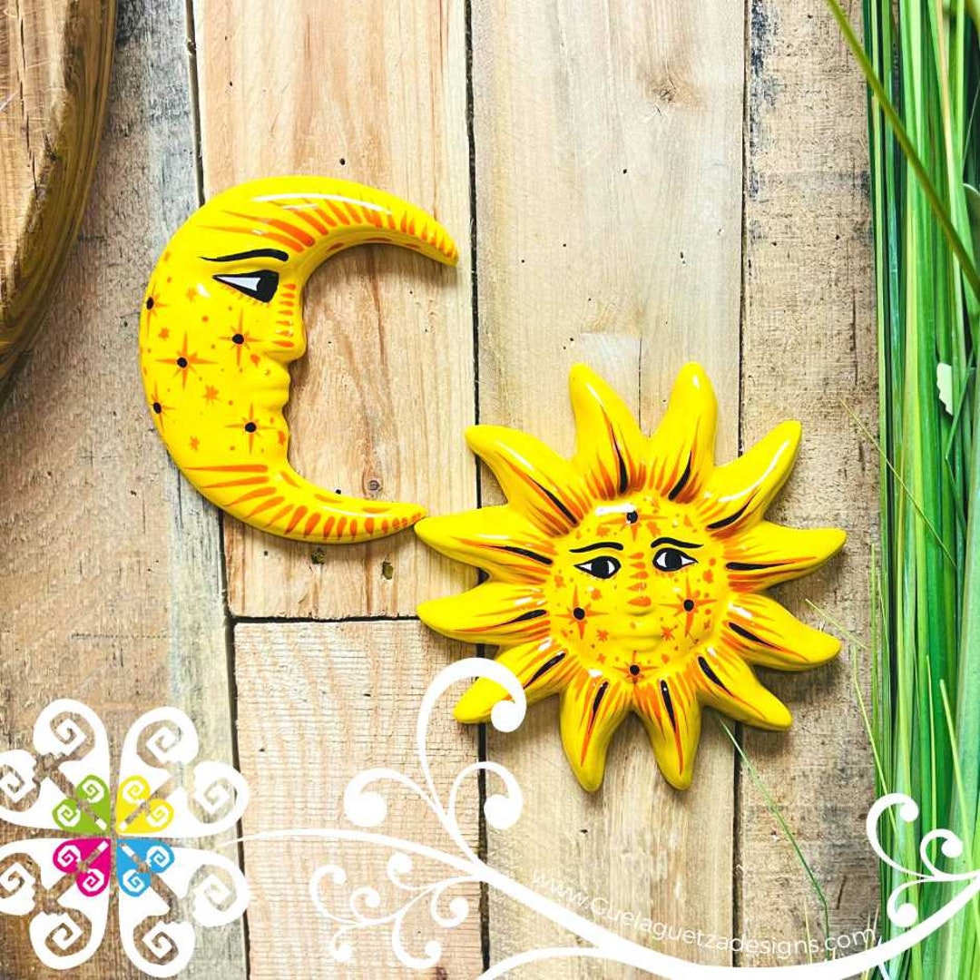 Small Yellow Sun & Moon Set - Wall Decor- Authentic Mexican Home Decor ...