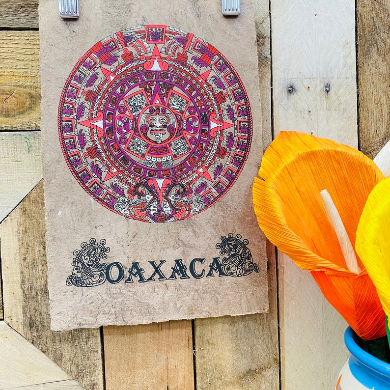 Small Aztec Calendar Design Amate Paintings Mexican - Etsy