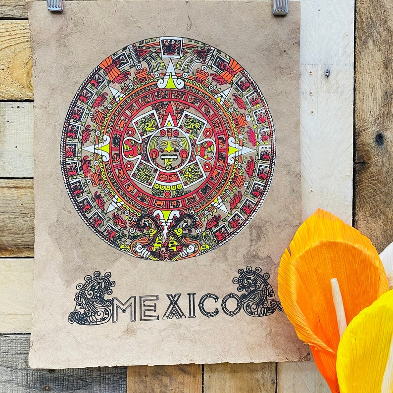 Medium Aztec Calendar Design Amate Paintings Mexican | Etsy