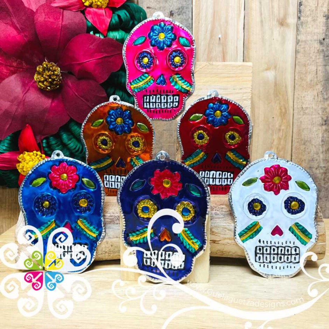 Set of 6 Hojalata Sugar Skull Ornaments - Mexican Christmas - Etsy
