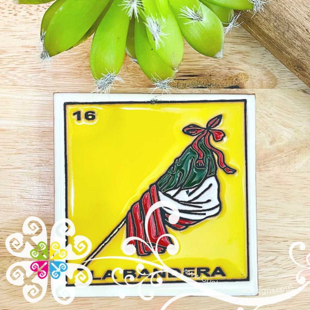 Single Mexican Loteria Coaster Tile - 16 La Bandera - Loteria Mexicana ...