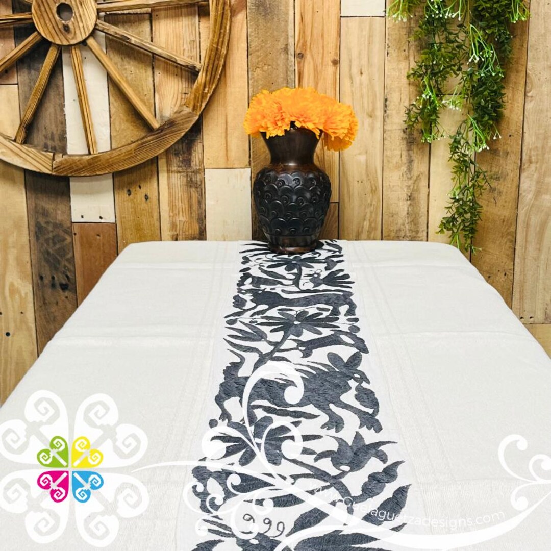 Dark Gray Small Solid Otomi Table Runner - Camino De Tenango - Mexican ...