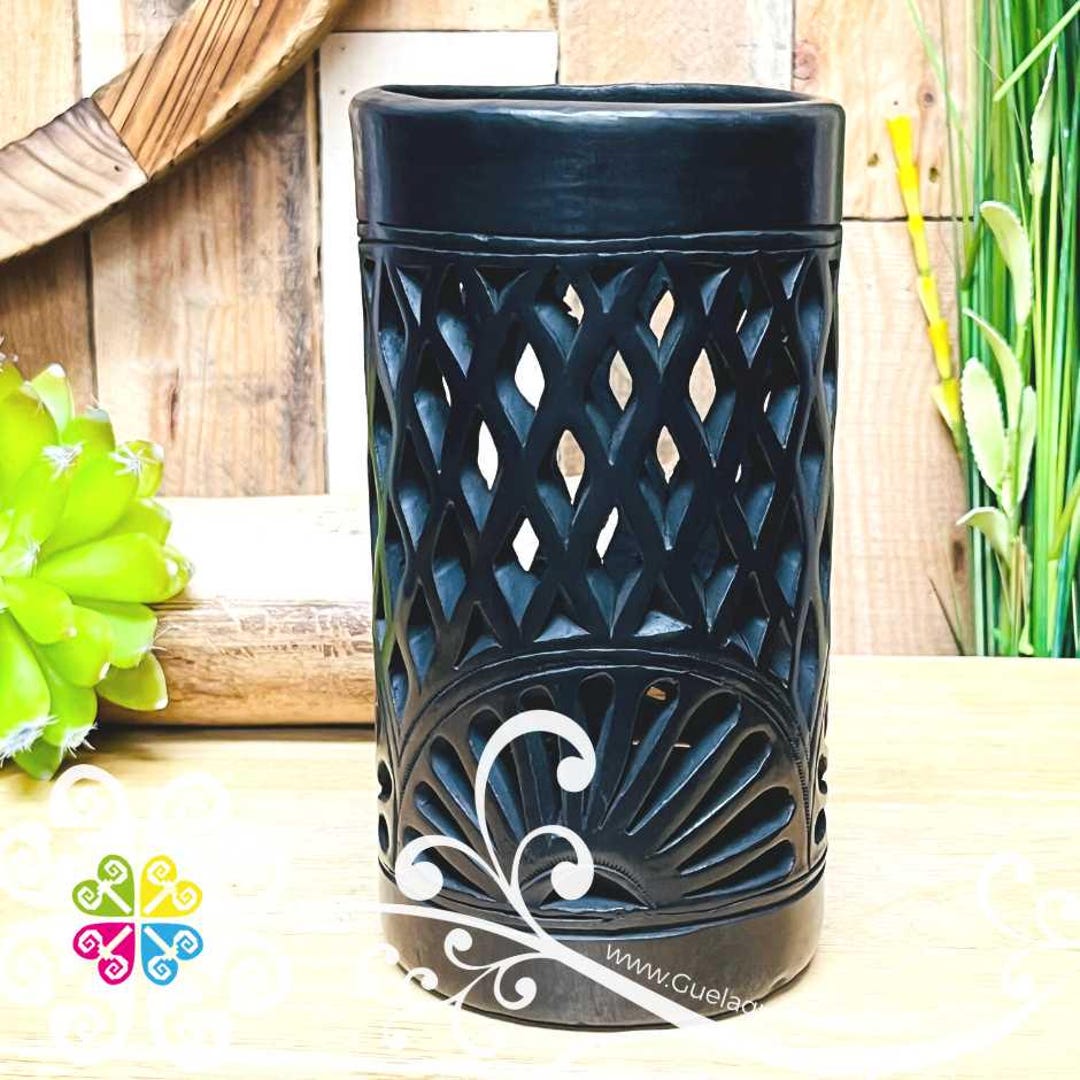 Medium Cylinder Clay Candle Holder - Barro Negro Oaxaca - Authentic ...