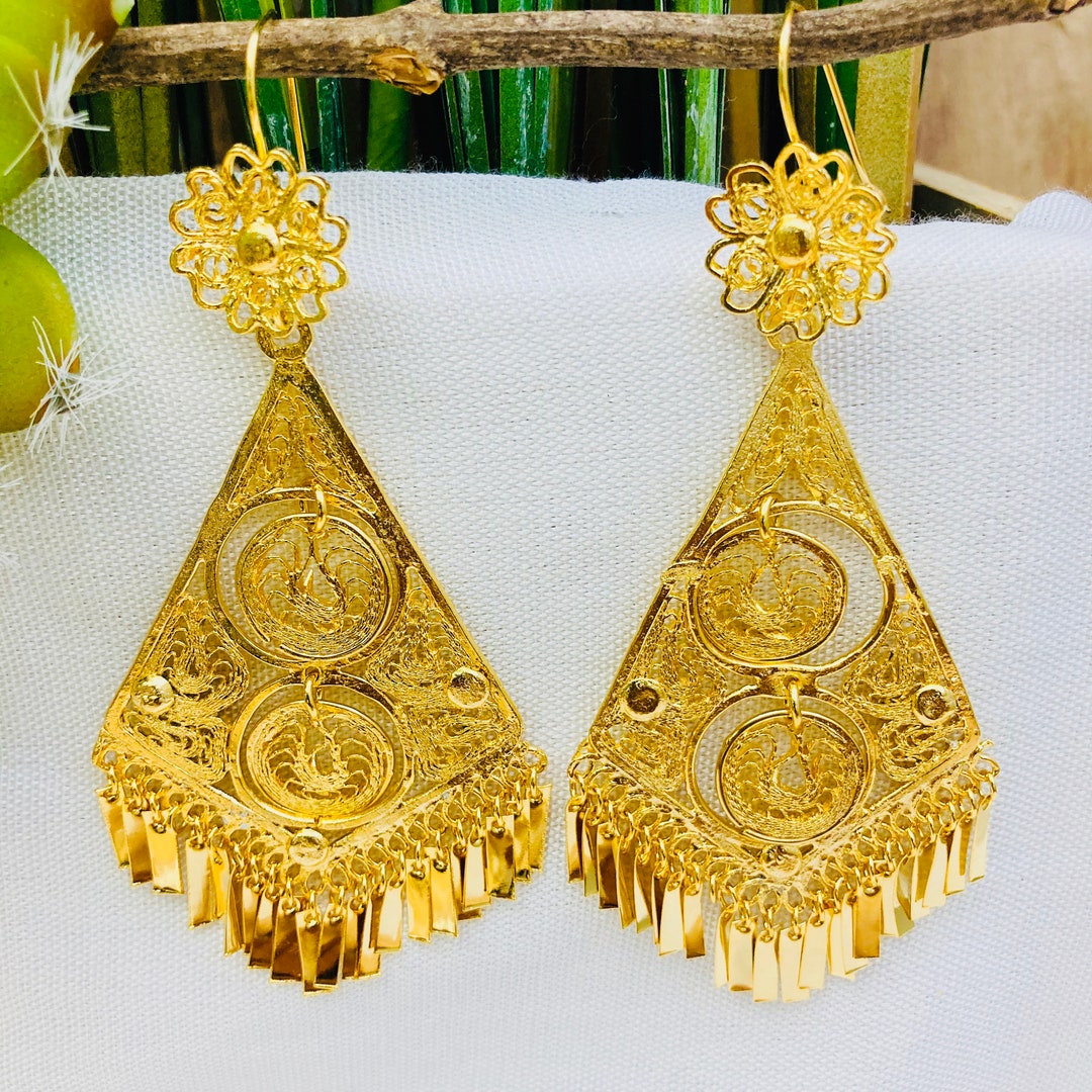 Gold Large Filigrana Mexican Earrings Tehuana Earrings - Etsy