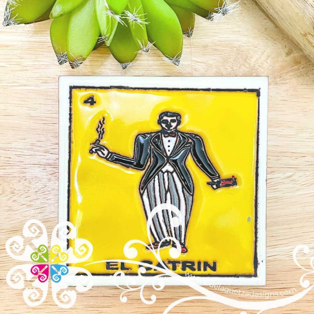 Single Mexican Loteria Coaster Tile - 4 El Catrin - Loteria Mexicana ...