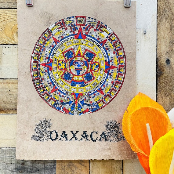 Medium Aztec Calendar Design Amate Paintings Mexican | Etsy