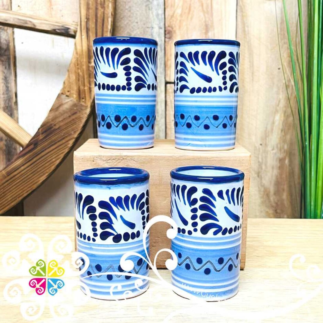 Set of 4 Blue Talavera Tequilero Blue Feathers Father's Day Gift - Etsy
