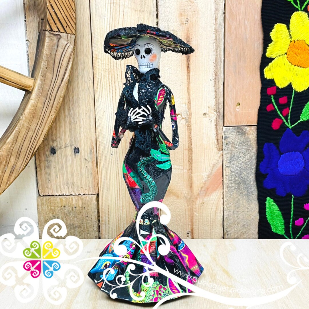 Medium Paper Mache Day of the Dead Decor Catrina Statue - Etsy