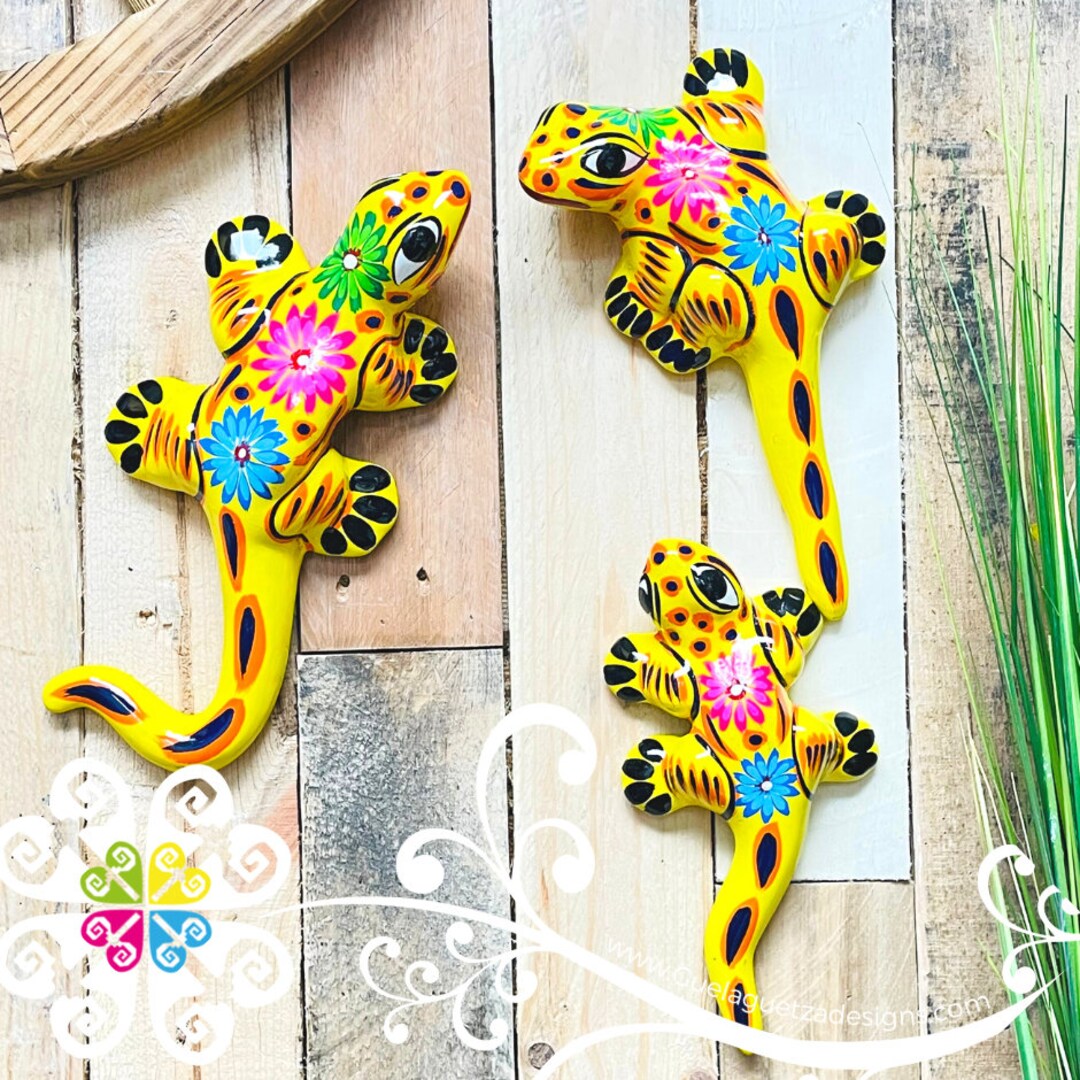Set of 3 Clay Lizard Home Decor Mexican Wall Decor Handpainted Lizards ...
