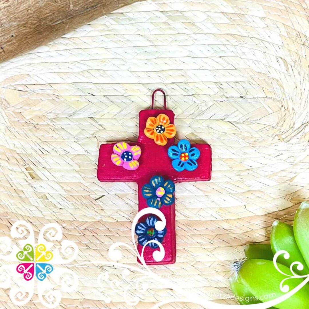 Mini Cruz Arbol De La Vida - Flower Design - Barro Cocido - Home Decor ...