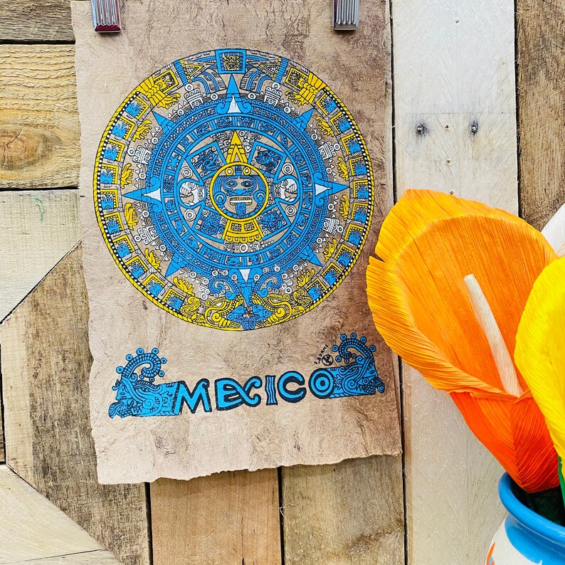 Small Aztec Calendar Design Amate Paintings Mexican - Etsy