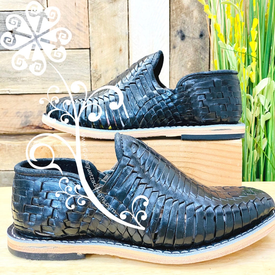 Black Tejido Leather Mexican Shoes - Authentic Huaraches - Etsy