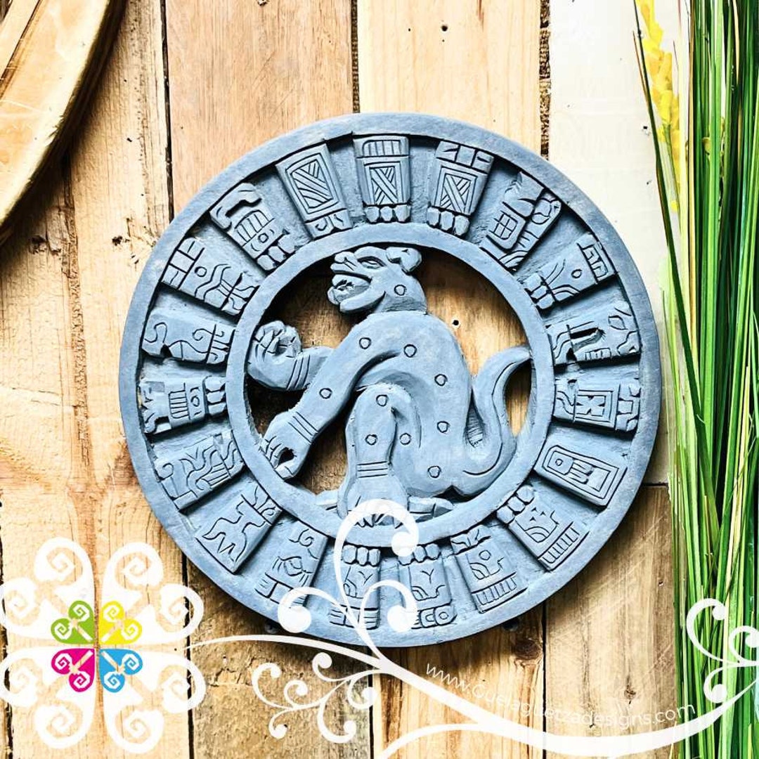 Large Gray Hand Carve Mexican Calendars - Calendario Maya - Wood Decor ...
