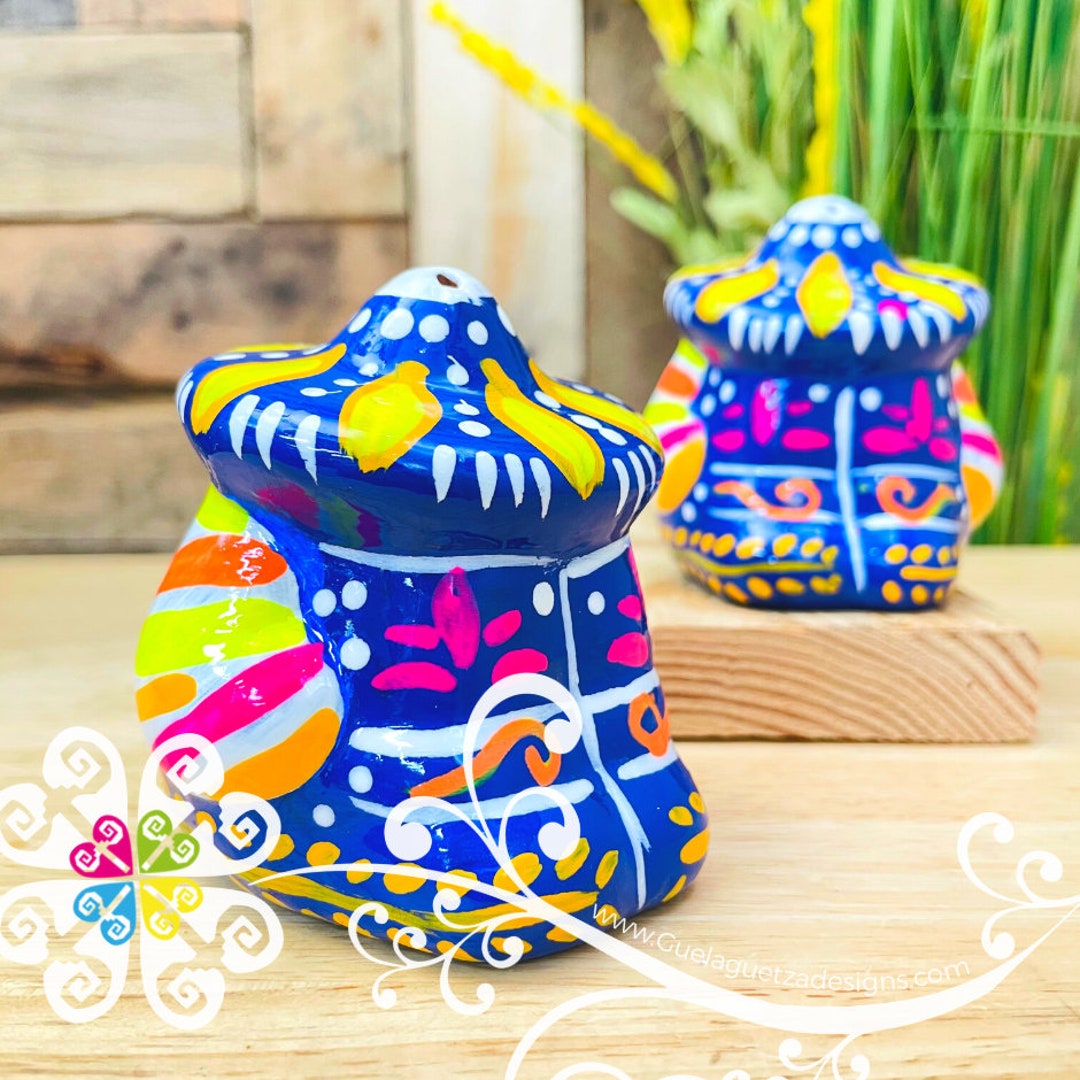 Indio Salt and Pepper Shaker Set- Decorated Salero - Mexican Shaker - Etsy