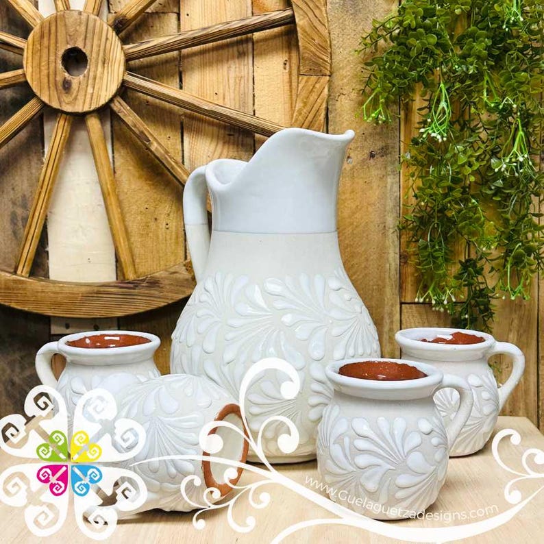 Engobe/white Espiga Pato Pitcher Set - 4 Mugs - Jarra Con Tazas ...