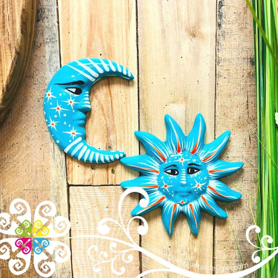 Small Teal Sun & Moon Set - Wall Decor- Authentic Mexican Home Decor ...