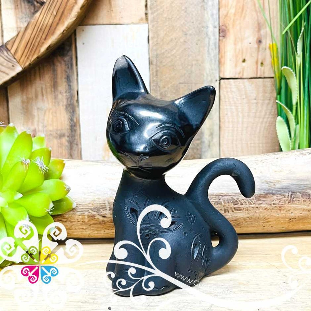 Small Cabezon Cat Black Clay Figure - Barro Negro Oaxaca - Etsy