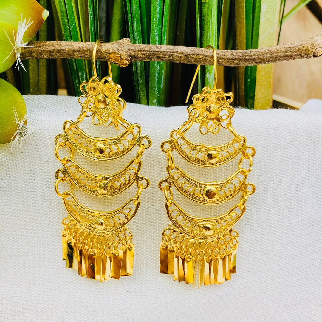 Gold Medium Filigrana Mexican Earrings - Tehuana Earrings - Authentic ...