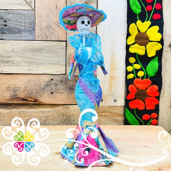 Small Paper Mache Day of the Dead Decor Catrina Statue | Etsy