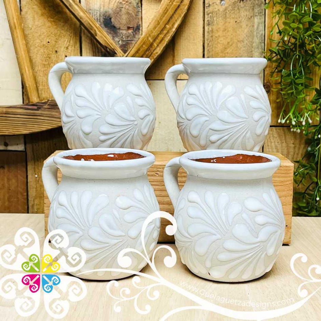 Set of 4 Engobe/white Espiga Clay Mugs - Set Taza Barro - Cielito Lindo ...
