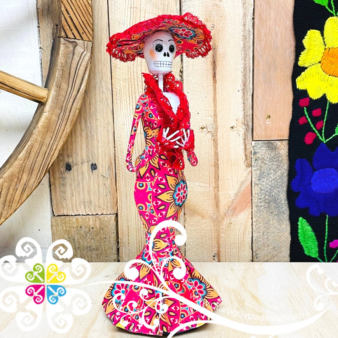 Small Paper Mache Day of the Dead Decor Catrina Statue - Etsy