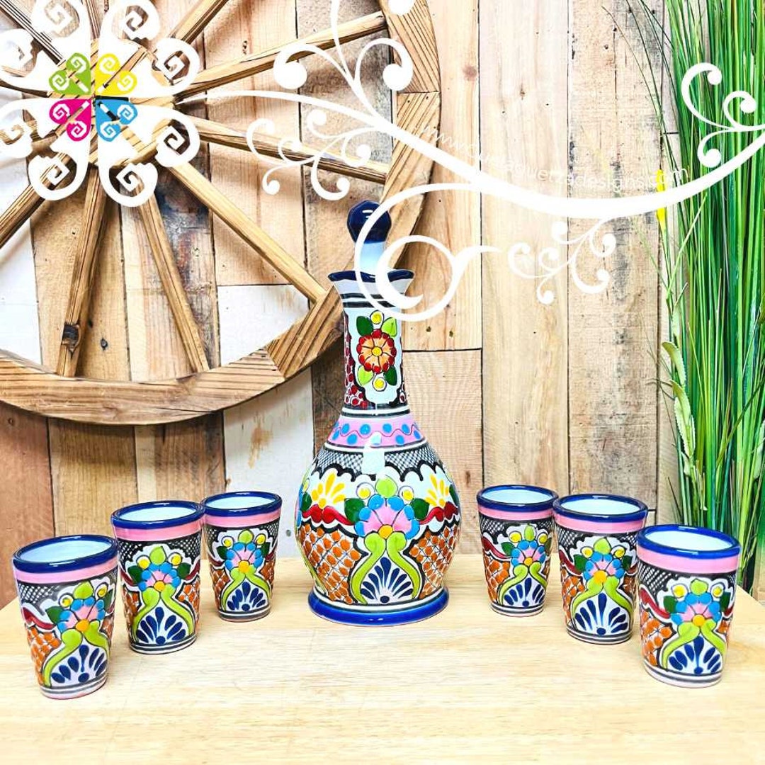 Pink Floral Bouquet Talavera Set Tequilero - Etsy