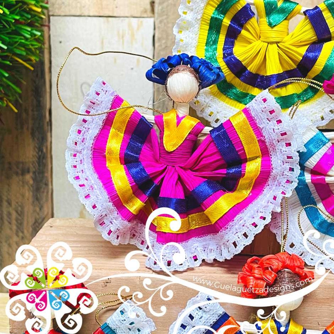 Set of 6 Corn Husk Wide Skirt Doll - Mexican Ornament - Etsy
