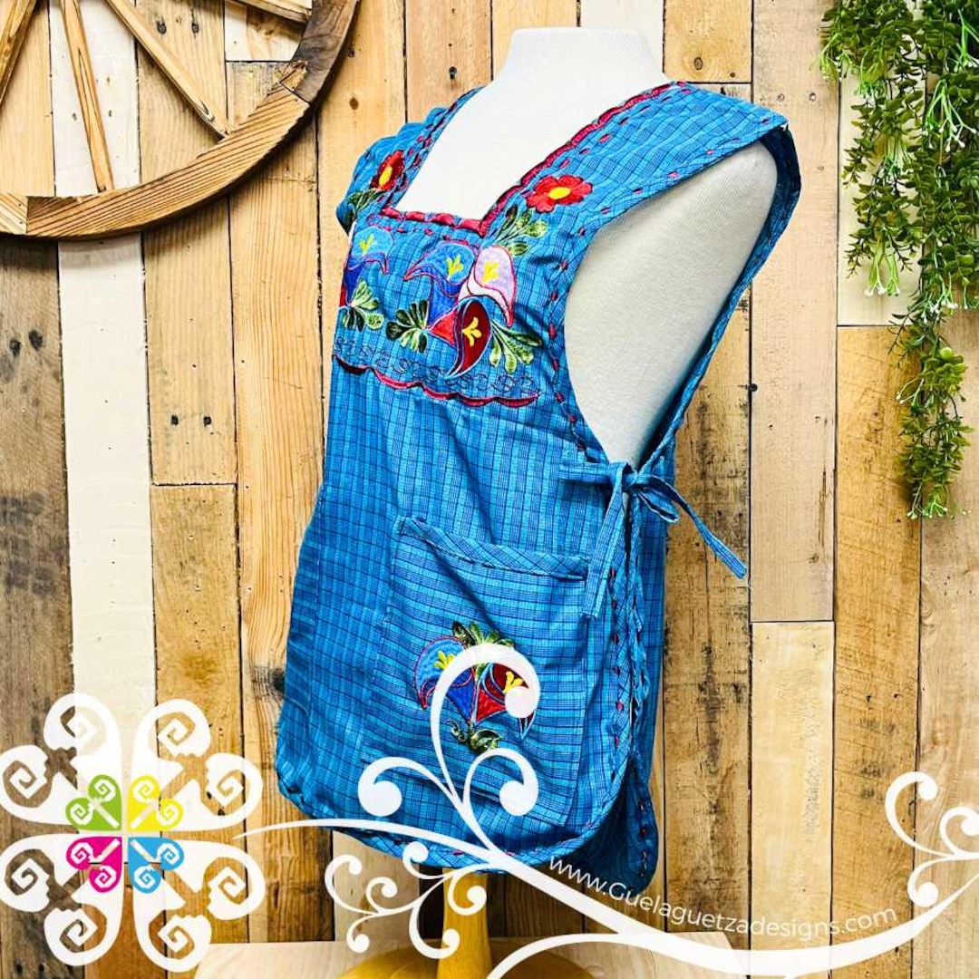 Blue Turquoise Calla Lilly Escapulario Embroider Apron - Mandil ...