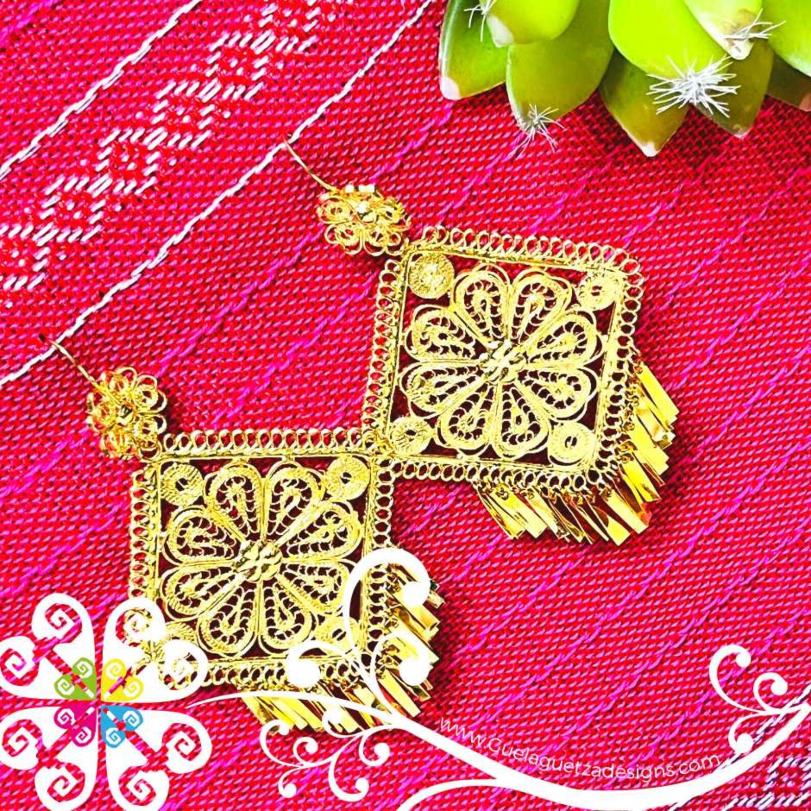 Gold Large Filigrana Mexican Earrings - Tehuana Earrings - Authentic ...