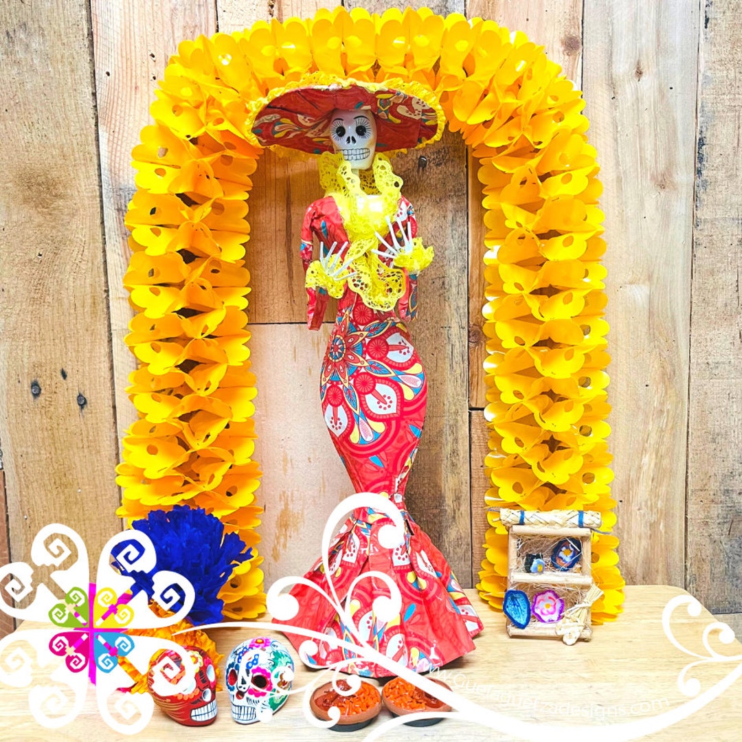 Medium Paper Mache Day of the Dead Decor Catrina Statue Mexican Catrina ...