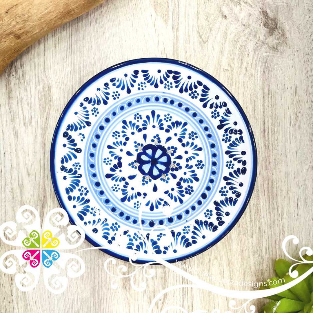 Medium Blue Talavera Plate - Mexican Talavera Plate - Plato Talavera ...