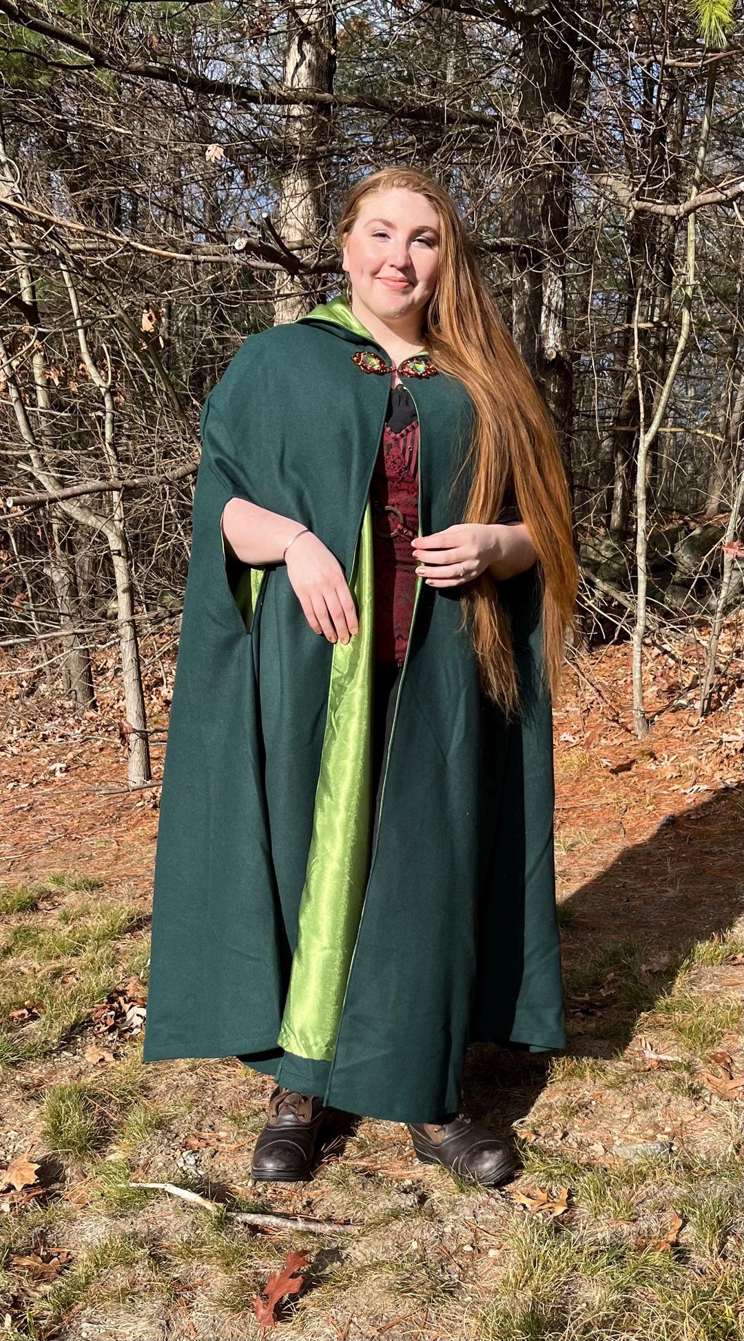 Hunter Green Wool/light Green Lined Cloak - Etsy